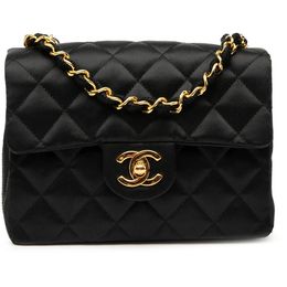 Chanel Hobo Bags - Mini Square Classic Satin Single Flap - Gr. unisize - in Schwarz - f&uuml;r Damen