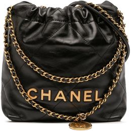 Chanel Hobo Bags - Mini Shiny Calfskin 22 Handbag - Gr. unisize - in Schwarz - f&uuml;r Damen