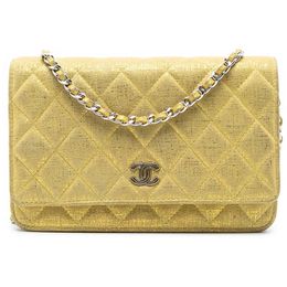 Chanel Hobo Bags - CC Quilted Metallic Fabric Wallet On Chain - Gr. unisize - in Gelb - f&uuml;r Damen