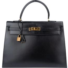 Herm&egrave;s Herm&egrave;s Crossbody Bags - Hermes Noir Boxcalf Kelly 35 Handbag - Gr. unisize - in Bunt - f&uuml;r Damen