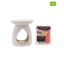 CANDLE-LITE 2tlg. Set: Duftlampe "Fleur" und Duftwachswürfel "Sweet Pear" in Weiß/ Pink - 42% | Kerzen-vasen