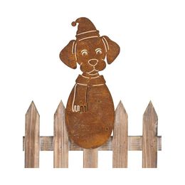 POSIWIO Zaunfigur "Hund mit M&uuml;tze" in Hellbraun - (B)13 x (H)29,5 cm - 12% | Gartendeko