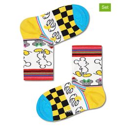 Happy Socks 2er-Set: Socken in Wei&szlig;/ Gelb/ Bunt - 84% | Gr&ouml;&szlig;e 22-24 | Kinder-socken-strumpfhosen