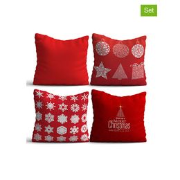 Colorful Cotton 4er-Set: Kissen in Rot - 62% | Gr&ouml;&szlig;e 43x43 cm | Dekokissen