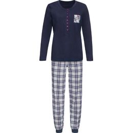w&auml;schepur Damen Schlafanzug mit langer Knopfleiste marine-kariert Gr&ouml;&szlig;e 36/38