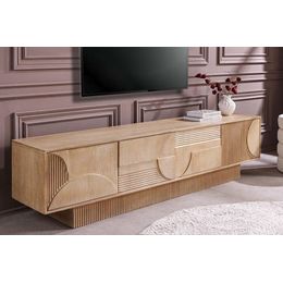 Riess Ambiente Massives TV-Board ART DECO 200cm weiß Mangoholz 3D-Front handmade Lowboard Riess-Ambiente Asiatisch Landhaus Natur
