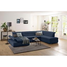Home Affaire Wohnlandschaft &raquo;Avesa U-Form&laquo; Wahlweise mit Armteilverstellung und Bettfunktion, B/T/H: 355/216/80cm blau 100% Polyester