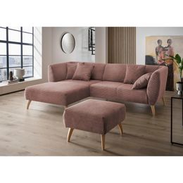Home Affaire Ecksofa &raquo;Colori Polsterm&ouml;bel mit zeitlos eleganter R&uuml;ckenf&uuml;hrung. L-Form&laquo; Holzfu&szlig;farbe w&auml;hlbar, inkl. 4x Zierkissen rosa 100% Polyester