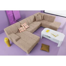 Home Affaire Wohnlandschaft &raquo;Anzio, modern und gem&uuml;tlich, niedrige Armlehne, U-Form&laquo; wahlweise mit Bettfunktion beige Primabelle -Microfaser aus 100% 