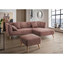 Home Affaire Ecksofa &raquo;Colori Polsterm&ouml;bel mit zeitlos eleganter R&uuml;ckenf&uuml;hrung. L-Form&laquo; Holzfu&szlig;farbe w&auml;hlbar, inkl. 4x Zierkissen rosa 100% Polyester