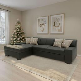 DOMO collection Ecksofa &raquo;Norma, elegant & modern, mit flachen Armlehnen, Breite 268cm, L-Form&laquo; wahlweise mit Bettfunktion schwarz NaturLEDER in Sitz 