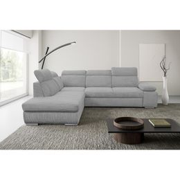 WERK2 Ecksofa »Alicante Cord, inkl. Bettfunktion & Bettkasten, Breite 280cm, L-Form« Schlafsofa mit Bettkasten & verstellbaren Kopfstützen. grau