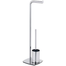 Wenko WC-Garnitur &raquo;Iria&laquo; aus Metall mit Papierrollenhalter und WC-B&uuml;rste Silber gl&auml;nzend