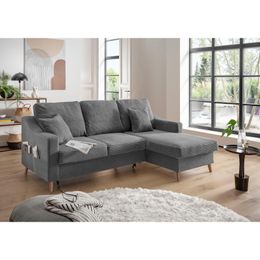Home Affaire Ecksofa &raquo;Valentina L-Form&laquo; 2 Zierkissen, mit Seitentasche, ausziehbarer Liegefl&auml;che, Bettkasten grau 100% Polyester
