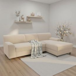 DOMO collection Ecksofa »Turah 2, Cord oder Luxus-Microfaser, mit Federkern, mit Bettfunktion« B/T/H: 241/146/79 cm, incl. Zierkissen, wahlweise...