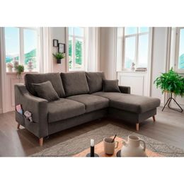 Home Affaire Ecksofa &raquo;Valentina L-Form&laquo; 2 Zierkissen, mit Seitentasche, ausziehbarer Liegefl&auml;che, Bettkasten braun 100% Polyester