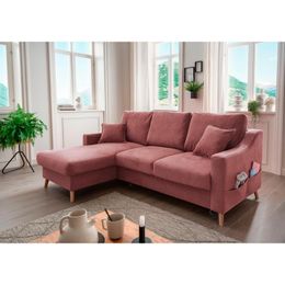 Home Affaire Ecksofa &raquo;Valentina L-Form&laquo; 2 Zierkissen, mit Seitentasche, ausziehbarer Liegefl&auml;che, Bettkasten rosa 100% Polyester