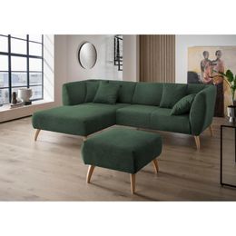 Home Affaire Ecksofa &raquo;Colori Polsterm&ouml;bel mit zeitlos eleganter R&uuml;ckenf&uuml;hrung. L-Form&laquo; Holzfu&szlig;farbe w&auml;hlbar, inkl. 4x Zierkissen gr&uuml;n 100% Polyester