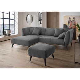 Home Affaire Ecksofa &raquo;Colori Polsterm&ouml;bel mit zeitlos eleganter R&uuml;ckenf&uuml;hrung. L-Form&laquo; Holzfu&szlig;farbe w&auml;hlbar, inkl. 4x Zierkissen grau 100% Polyester