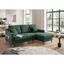 Home Affaire Ecksofa &raquo;Valentina L-Form&laquo; 2 Zierkissen, mit Seitentasche, ausziehbarer Liegefl&auml;che, Bettkasten gr&uuml;n 100% Polyester