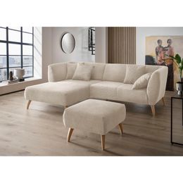 Home Affaire Ecksofa &raquo;Colori Polsterm&ouml;bel mit zeitlos eleganter R&uuml;ckenf&uuml;hrung. L-Form&laquo; Holzfu&szlig;farbe w&auml;hlbar, inkl. 4x Zierkissen beige 100% Polyester