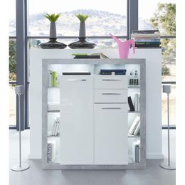 Inosign Highboard »Gwendolyn« 1 Stk. tlg. Moderner Wohnzimmerschrank mit vielen Ablagen - (B/T/H) 121/40/128 cm Stone + Weiß Melamin/Weiß...