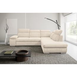 WERK2 Ecksofa »Alicante Cord, inkl. Bettfunktion & Bettkasten, Breite 280cm, L-Form« Schlafsofa mit Bettkasten & verstellbaren Kopfstützen. natur