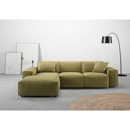 Home Affaire Ecksofa &raquo;Glimminge L-Form auch in Breitcord, Feincord + Easy care-Bezug,&laquo; Breite 264, Zierkissen gr&uuml;n 100% Polyester
