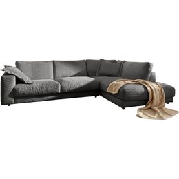 Home Affaire Ecksofa »Enisa XXL B/T/H: 325/224/85 cm L-Form« Kuschelig, gemütlich, in 5 Farben, Bezug in Cord, mit 2 Zierkissen dunkelgrau