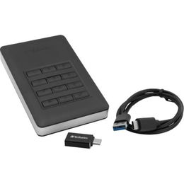 Verbatim externe HDD-Festplatte &raquo;Store &lsquo;n&rsquo; Go Secure&laquo; 2 TB Anschluss USB 3.1 Gen-1 schwarz Aluminium, Kunststoff LED-Anzeigen f&uuml;r Strom-/Verschl&uuml;sselungsstatus