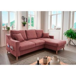 Home Affaire Ecksofa &raquo;Valentina L-Form&laquo; 2 Zierkissen, mit Seitentasche, ausziehbarer Liegefl&auml;che, Bettkasten rosa 100% Polyester