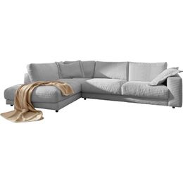 Home Affaire Ecksofa »Enisa XXL B/T/H: 325/224/85 cm L-Form« Kuschelig, gemütlich, in 5 Farben, Bezug in Cord, mit 2 Zierkissen hellgrau