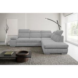 WERK2 Ecksofa »Alicante Cord, inkl. Bettfunktion & Bettkasten, Breite 280cm, L-Form« Schlafsofa mit Bettkasten & verstellbaren Kopfstützen. grau