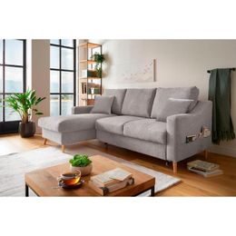 Home Affaire Ecksofa &raquo;Valentina L-Form&laquo; 2 Zierkissen, mit Seitentasche, ausziehbarer Liegefl&auml;che, Bettkasten grau 92% Polyester, 8% Nylon
