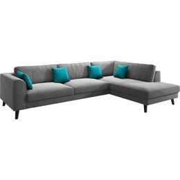 Home Affaire Ecksofa &raquo;Laurentia, L-Form&laquo; mit 4 Zierkissen, Ottomane links oder rechts bestellbar grau Luxus-Microfaser (100% Polyester);Samt (100% 