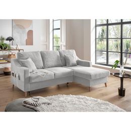 Home Affaire Ecksofa &raquo;Valentina L-Form&laquo; 2 Zierkissen, mit Seitentasche, ausziehbarer Liegefl&auml;che, Bettkasten silber 100% Polyester