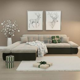 DOMO collection Ecksofa &raquo;PB Moric wahlweise mit Bettfunktion + Armteilverstellung, L-Form&laquo; im XXL-Format, B/T/H:300/172/80 cm, feine Steppung schwarz 
