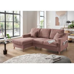 Home Affaire Ecksofa &raquo;Valentina L-Form&laquo; 2 Zierkissen, mit Seitentasche, ausziehbarer Liegefl&auml;che, Bettkasten rosa 100% Polyester