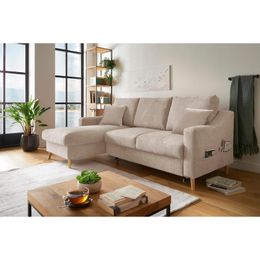 Home Affaire Ecksofa &raquo;Valentina L-Form&laquo; 2 Zierkissen, mit Seitentasche, ausziehbarer Liegefl&auml;che, Bettkasten beige 95% Polyester, 5% Nylon