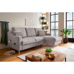 Home Affaire Ecksofa &raquo;Valentina L-Form&laquo; 2 Zierkissen, mit Seitentasche, ausziehbarer Liegefl&auml;che, Bettkasten grau 92% Polyester, 8% Nylon
