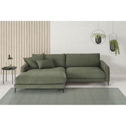 Home Affaire Ecksofa »Downtown, B/T/H: 272/190/84 cm L-Form« weicher Sitzkomfort auch in Cord und Bouclé, incl. Zierkissen oliv
