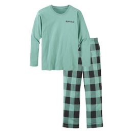Buffalo Pyjama Packung, 1 Stück, 2 tlg. salbei / schwarz kariert 122/128 122/128 Langer Pyjama für Kids von Buffalo
