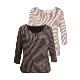 Vivance Damen Rundhalsshirt &raquo;mit goldfarbenem Zierknopf am Ausschnitt&laquo; 2er-Pack, aus weichem Viskose-Stretch bunt 36/38