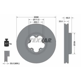 TEXTAR Bremsscheibe PRO 93260603 vorne rechts links innenbel&uuml;ftet 288mm f&uuml;r FORD BK211125BD BK211125B1D BK211125BC