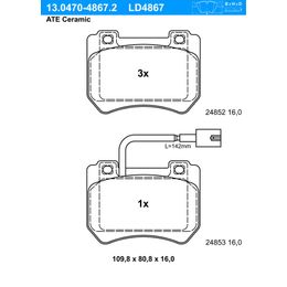 ATE Bremsbelagsatz, Scheibenbremse Ceramic 13.0470-4867.2 vorne rechts links f&uuml;r FIAT 77365202 77364900