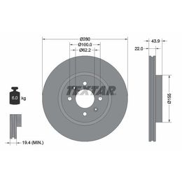 TEXTAR Bremsscheibe PRO vorne rechts links innenbel&uuml;ftet 280mm f&uuml;r KIA 517121W000 517121W050 S517121W050 92239303