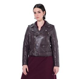 Ulla Popken Lederjacke in dunkel weinrot | Gr.: 48 - Normalgr&ouml;&szlig;e