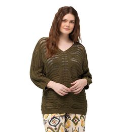 Ulla Popken Pullover in dunkles olive | Gr.: 50-52