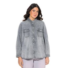 Ulla Popken Hemdbluse in light grey denim | Gr.: 58-60