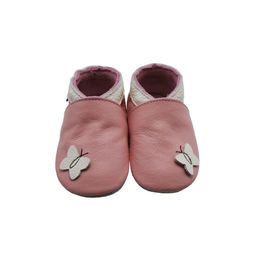 Mejale Leder Babyschuhe mit Schmetterlingsmuster, rutschfeste Sohle, rosa | Gr.: 25/26